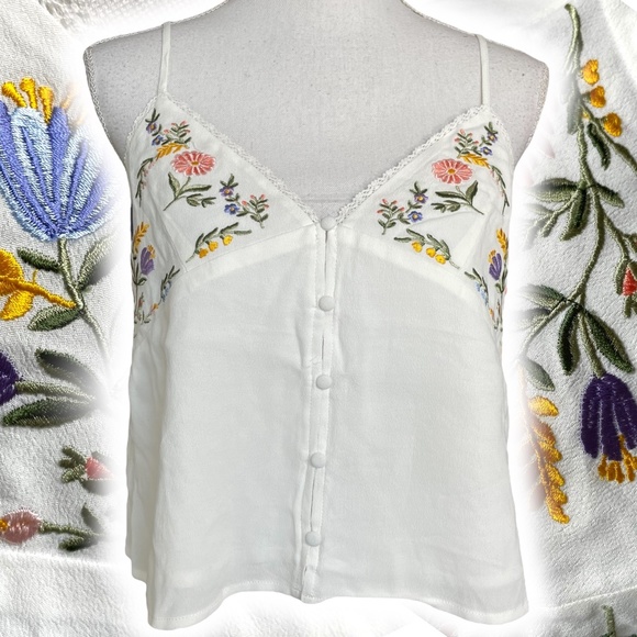 Tops | Floral Embroidered Cami New L Rouleau Vneck Tank Top Sleeveless ...
